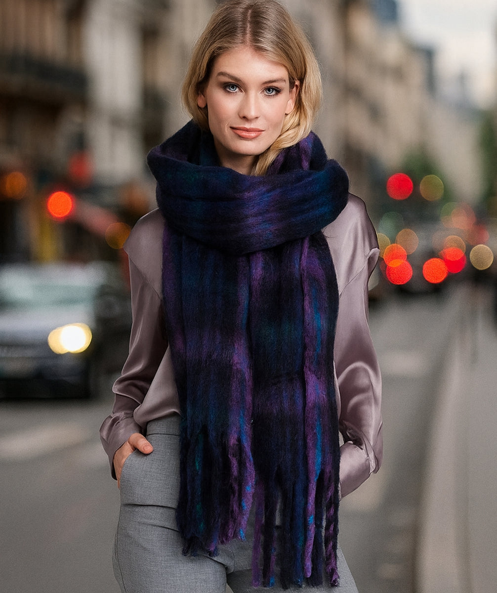 Camila - Navy Oversized Blanket Scarf with Tassel Fringing – Pia ...